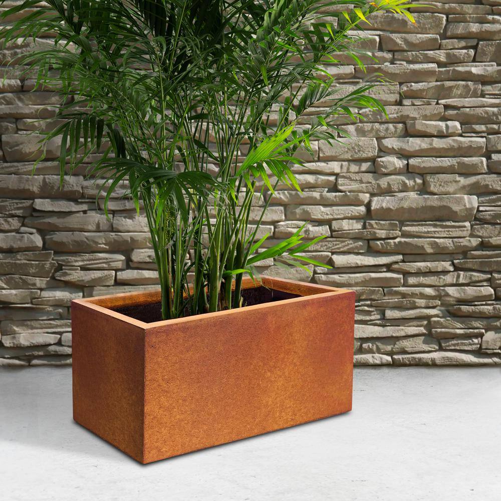 31.7 in. L Rectangle Iron Oxide Lightweight Concrete Long Low Planter w ...