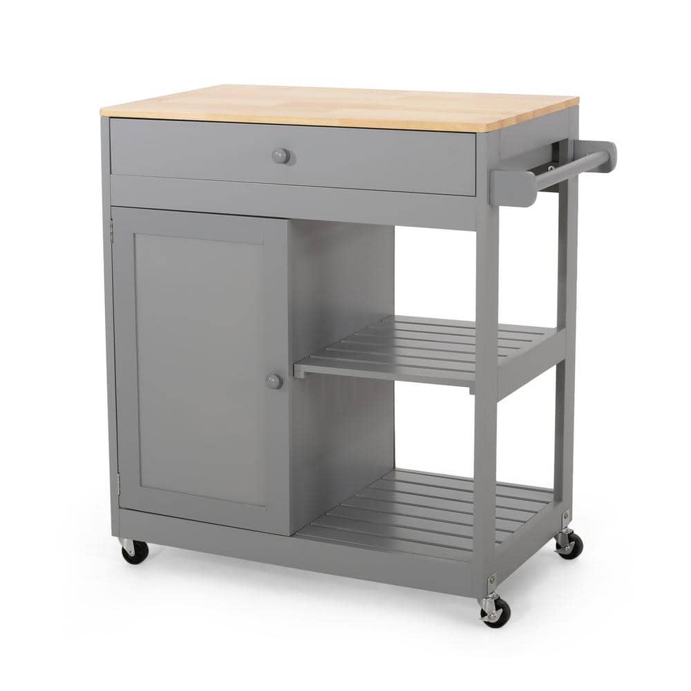 Noble House Tift White Kitchen Cart with Natural Wood Top 94344 - The ...
