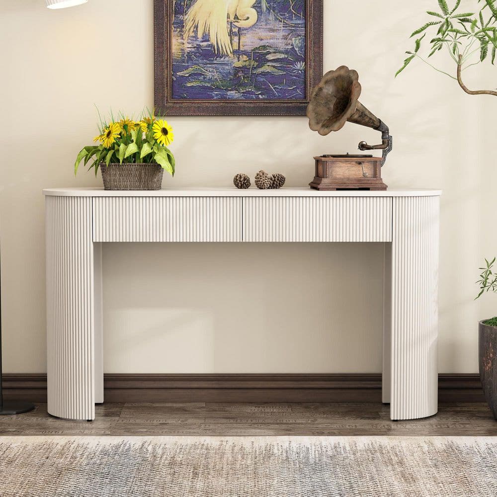Harper & Bright Designs 54 in. Champagne White Oval MDF Console Table ...