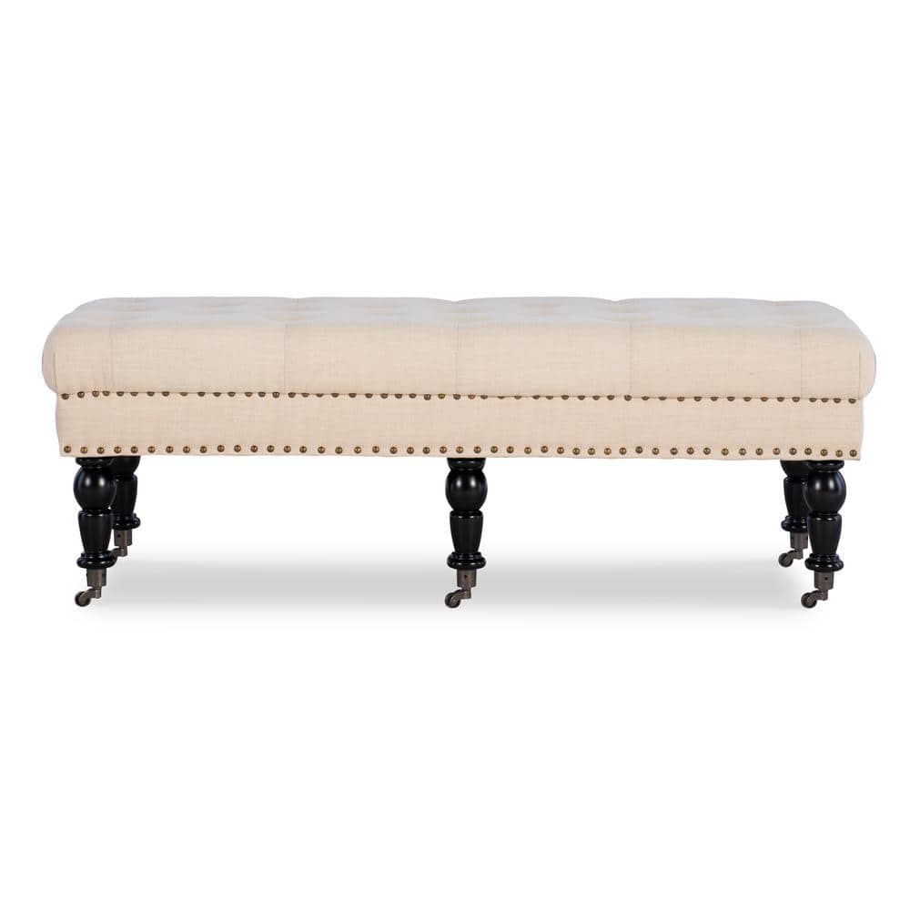 Linon Home Decor Bella Natural Button Tufted Bench with Decorative Nail ...