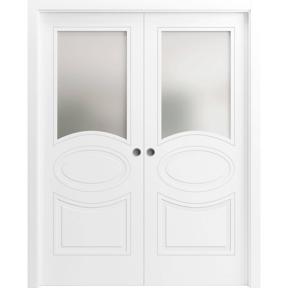 VDOMDOORS 36 in. x 96 in. 2-Panel Painted White Finished MDF Sliding ...