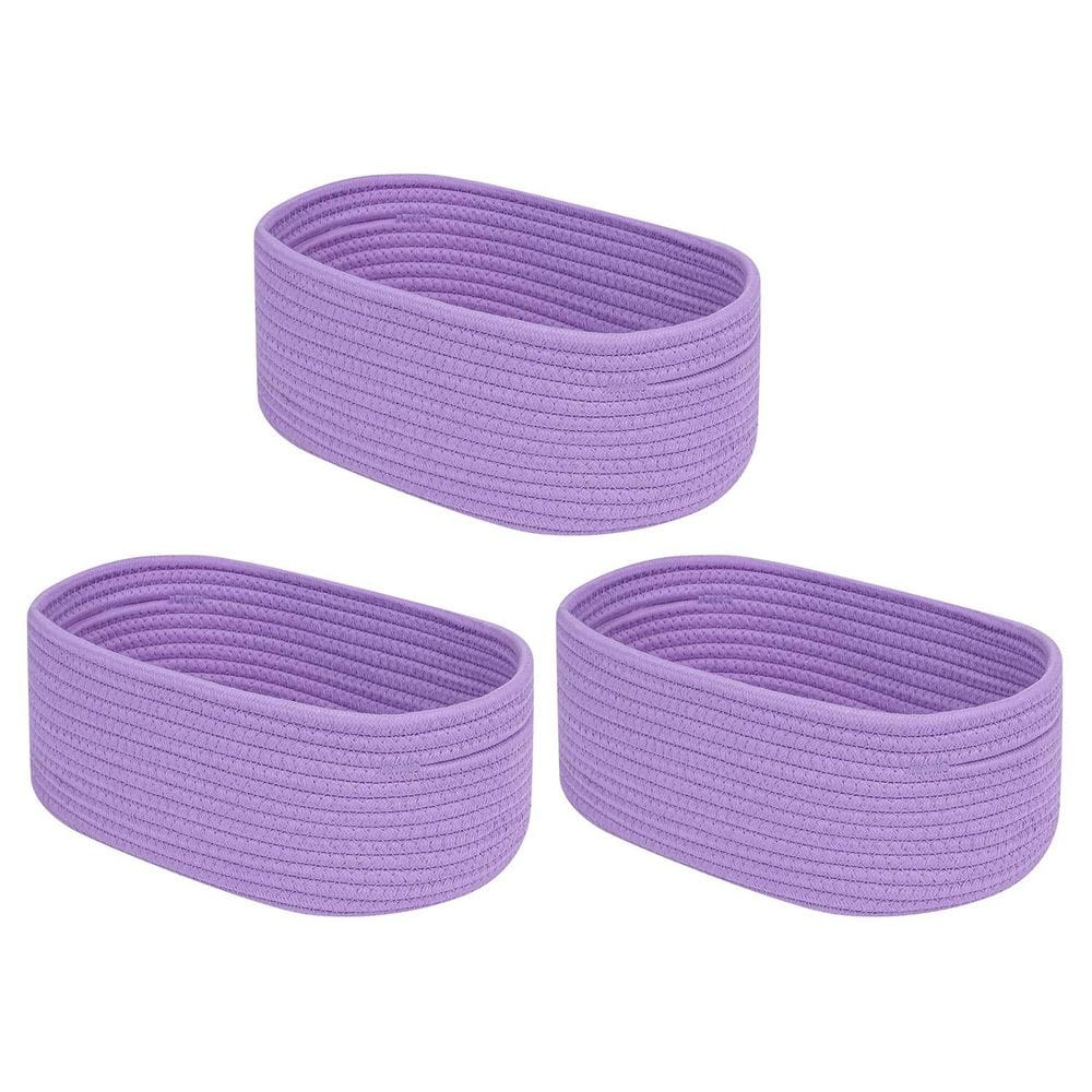 Purple 12 in. x 5 in. Cotton Decorative Basket Set of 3 with Handles ...