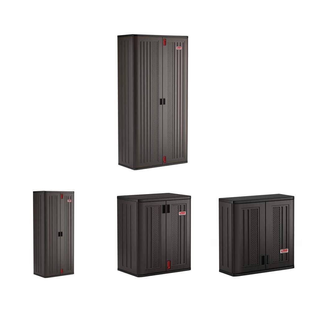 Suncast Commercial 4-Piece Plastic Garage Storage Cabinet Set in Slate ...