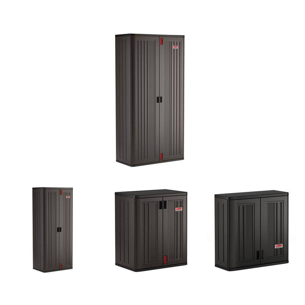 Suncast Commercial 4-Piece Plastic Garage Storage Cabinet Set in Slate ...