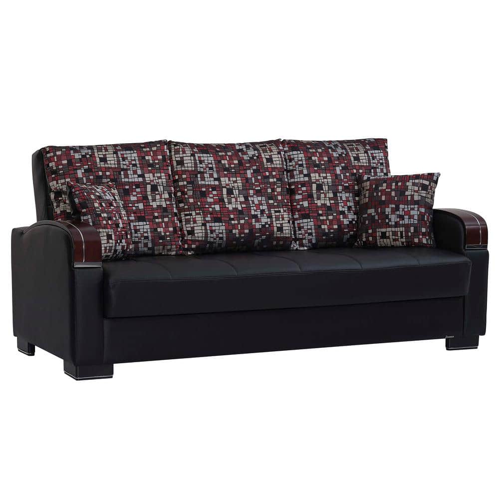 Ottomanson Goliath Collection Convertible 87 in. Black Faux Leather 3 ...