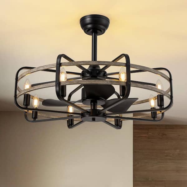 WDETR 30 in. Indoor Farmhouse Black Downrod Mount Caged Ceiling Fan ...