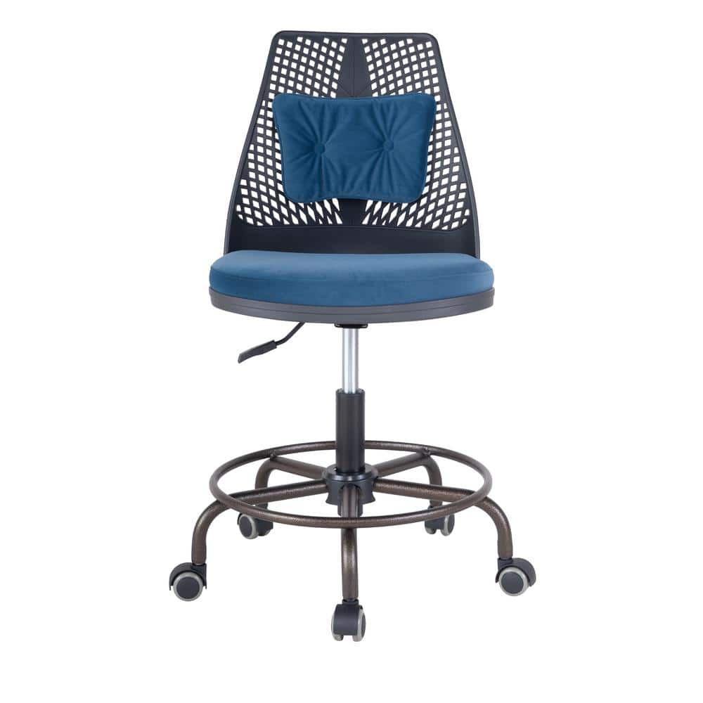 23.6in. W Adjustable Height Dark Blue Fabric Seat Armless Task Chair ...