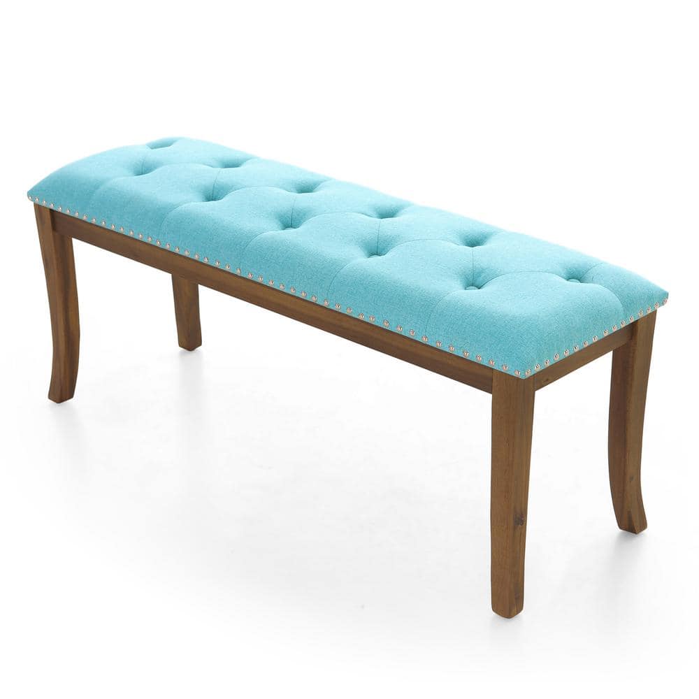 PHI VILLA Solid Wood Lake Blue 44 in. Living and Bedroom Bench without ...