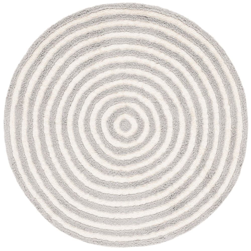 SAFAVIEH Easy Care Gray 4 ft. x 4 ft. Machine Washable High-Low Swirl ...