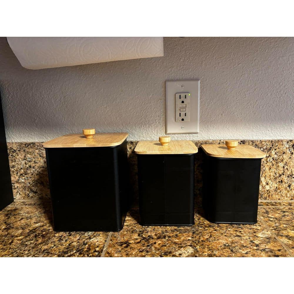 Wudkey 3-Pieces Black Kitchen Canisters for Countertop with ...