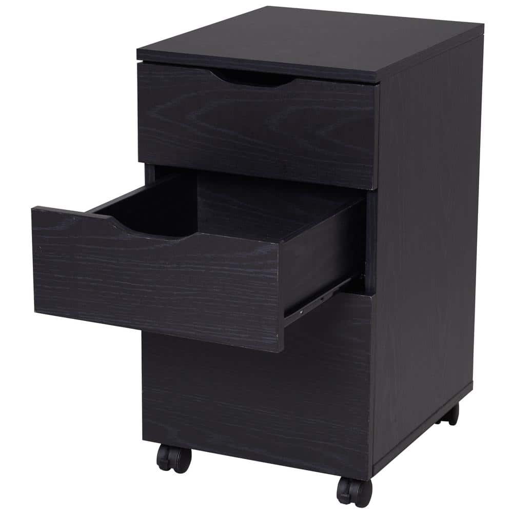 HOMCOM Black Wood 3-Drawer Rolling File Cabinet 913-018BK