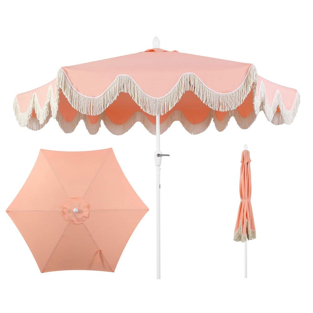 JONATHAN Y Collins 9 ft. Cottage Tassel Market Patio Umbrella with Auto ...