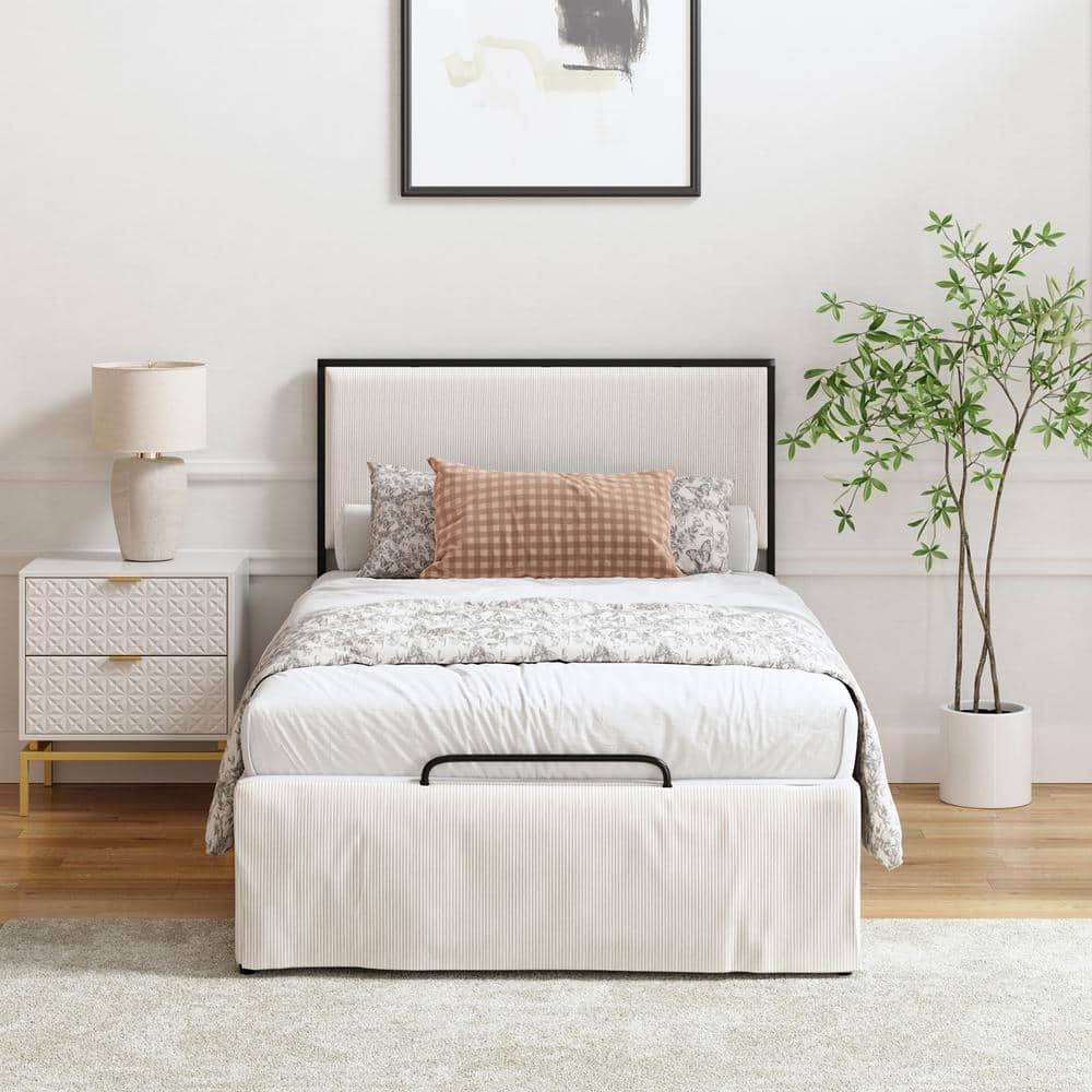 JAYDEN CREATION Nicky White Wooden and Metallic Frame Twin Platform Bed ...