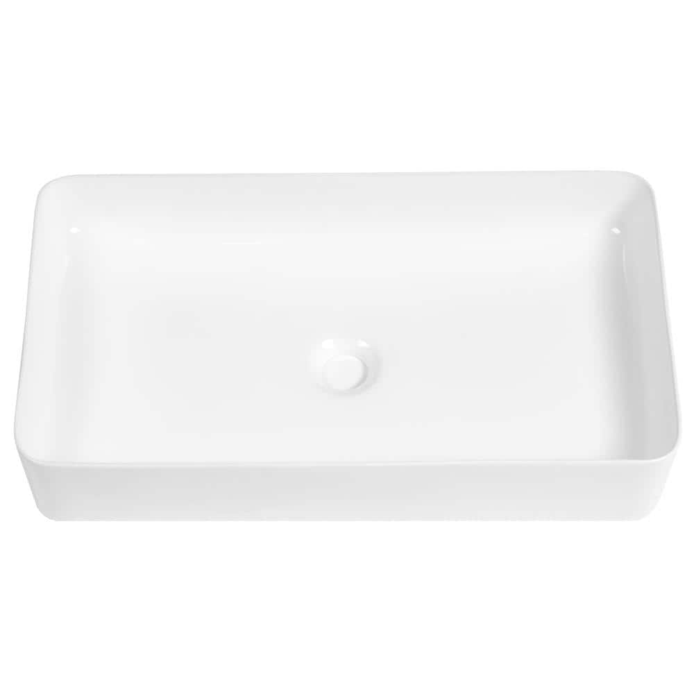 Dcolora 24"x14" Gloss White Rectangular Vessel Sink, Ceramic Porcelain ...