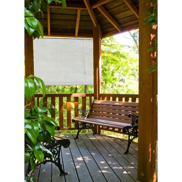 White Corded Light Filtering Washable PVC Exterior Roll-Up Sun Shade 60 ...