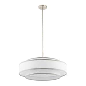 MLiAN 24 in. 5-Light Bronze Double Shaded Drum Chandelier with White ...