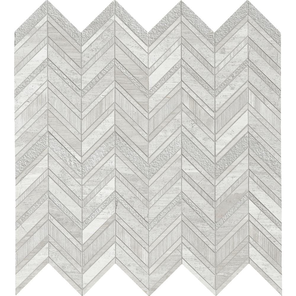 MSI White Quarry Chevron 12 in. x 12 in. x 10 mm Textured Marble Mosaic ...