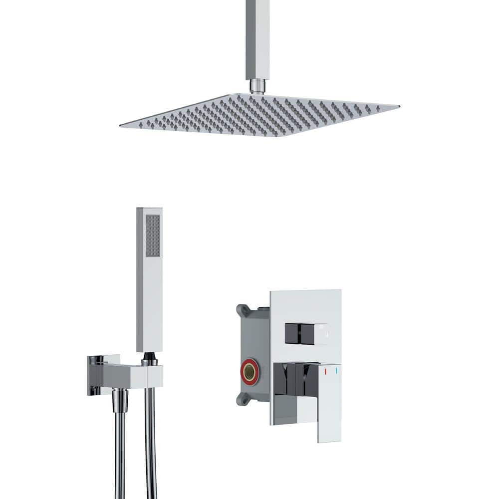 INSTER AIM 1-Spray 12 in. Square Ceiling Mount Rainfall Shower Head and ...