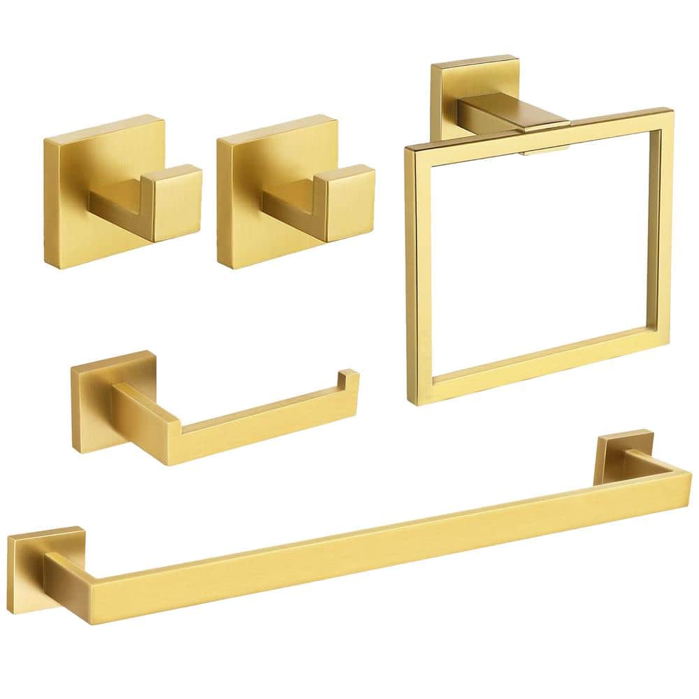 yulika Square 5-Piece Bath Hardware Set with 16 in. Towel Bar Set Hand ...