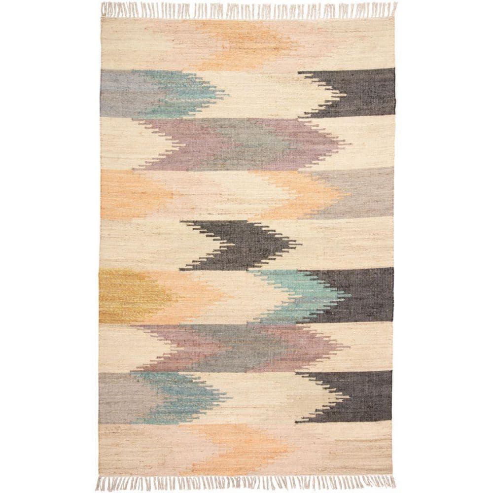 HomeRoots 2 X 8 Tan, Blue Geometric Area Rug 2000511997 - The Home Depot