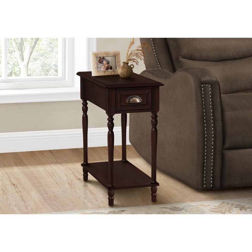 22 in. Cherry Veneer Rectangle Top MDF End Table with 2-Tier and ...
