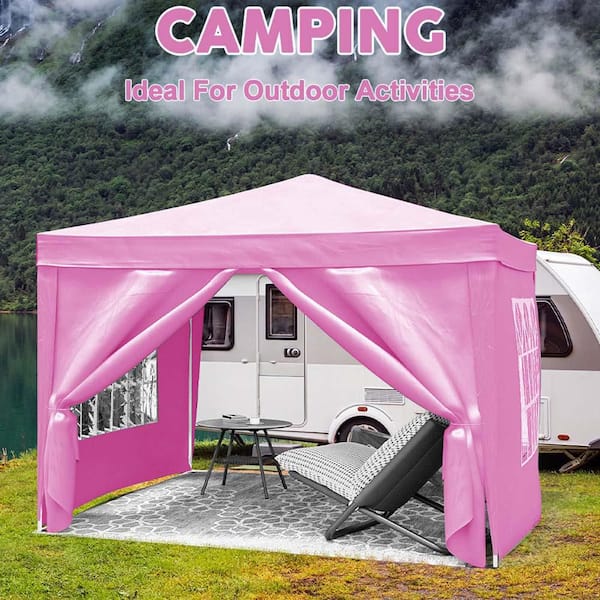 10 ft. x 10 ft. Pink Pop-Up Canopy, Portable Outdoor Canopy Instant ...