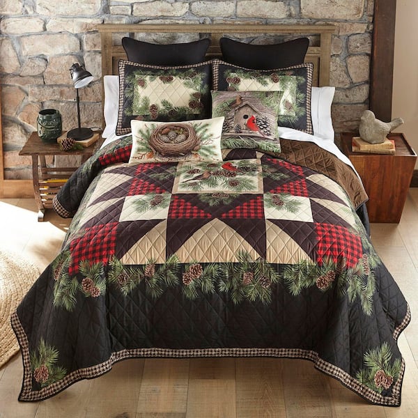 DONNA SHARP Cardinal Pine 3-Piece Black and Brown Polyester Queen Quilt ...