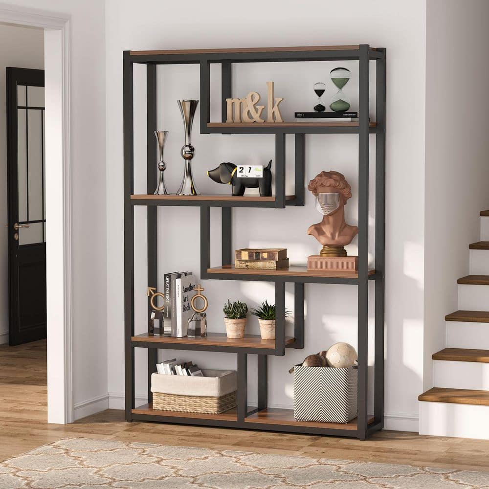 TRIBESIGNS WAY TO ORIGIN Frailey 69 in. Tall Rustic Brown Wood 6-Shelf ...