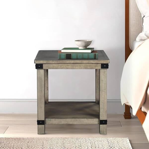 HOME IMPORTS EMPORIUM 24 in. Gray Rectangle Wood End Table, Sturdy ...