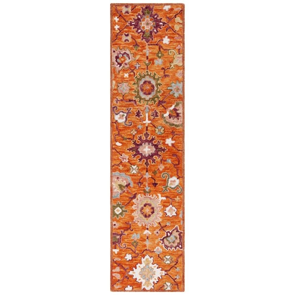 SAFAVIEH Aspen 2 ft. x 9 ft. Rust/Green Diamond Floral Runner Rug ...