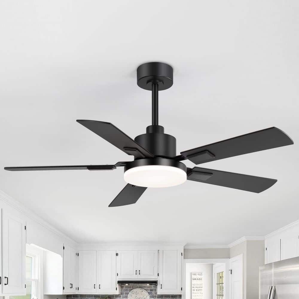 Flashwind 48 in. Matte Black Indoor 6-Speed Ceiling Fan with Adjustable ...