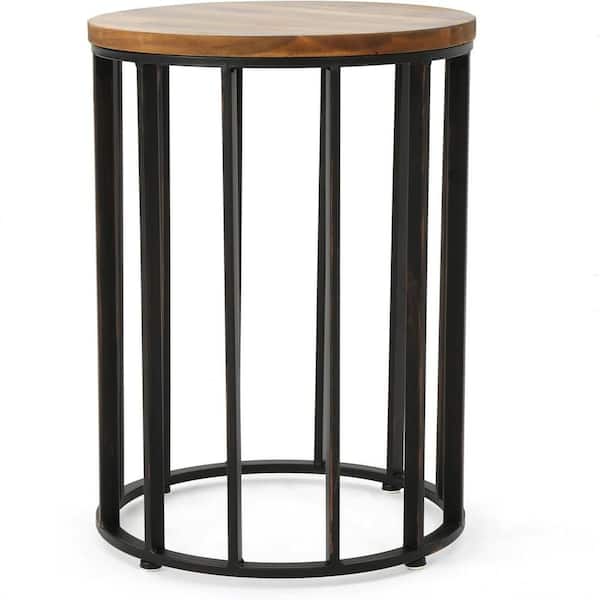 HOME IMPORTS EMPORIUM 15.25 in. Brown and Black Round Wood End Table ...