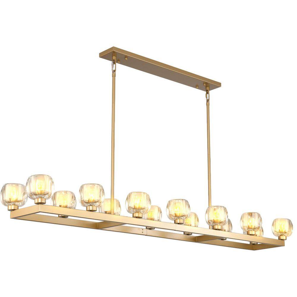 PUYRNF 72 in. 14-Lights Gold Rectangular Chandelier, Modern Large ...