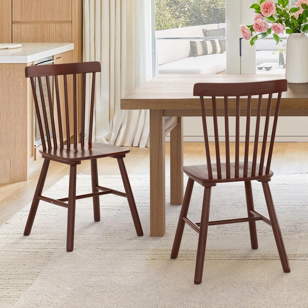 LUE BONA 18 in. Walnut Classic Windsor Dining Chair, Solid Wood High ...