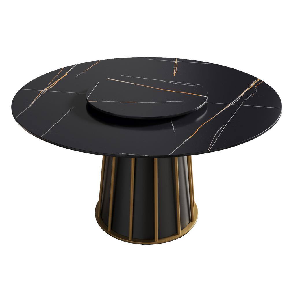 Magic Home 53.15 in. Black Sintered Stone Round Rotable Tabletop with ...