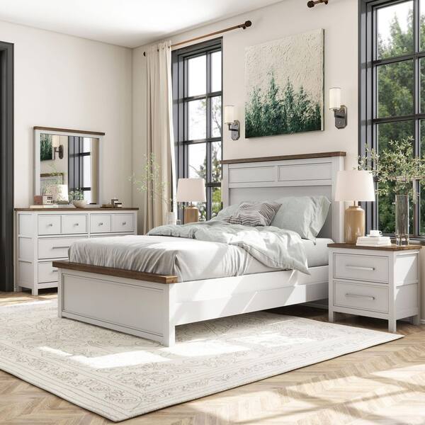 Furniture of America Beiring 5-Piece White Wood Full Bedroom Set with ...