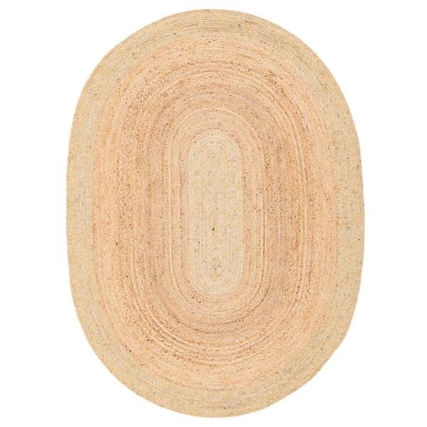 SAFAVIEH Braided Gold/Natural 6 ft. x 9 ft. Oval Solid Border Area Rug ...