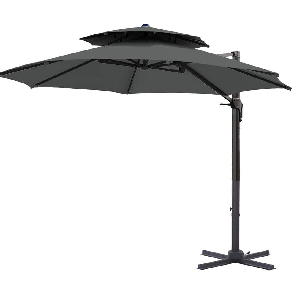 PASAMIC 11 ft. 2-Tier Patio Offset Umbrella Cantilever Umbrella, Fade ...