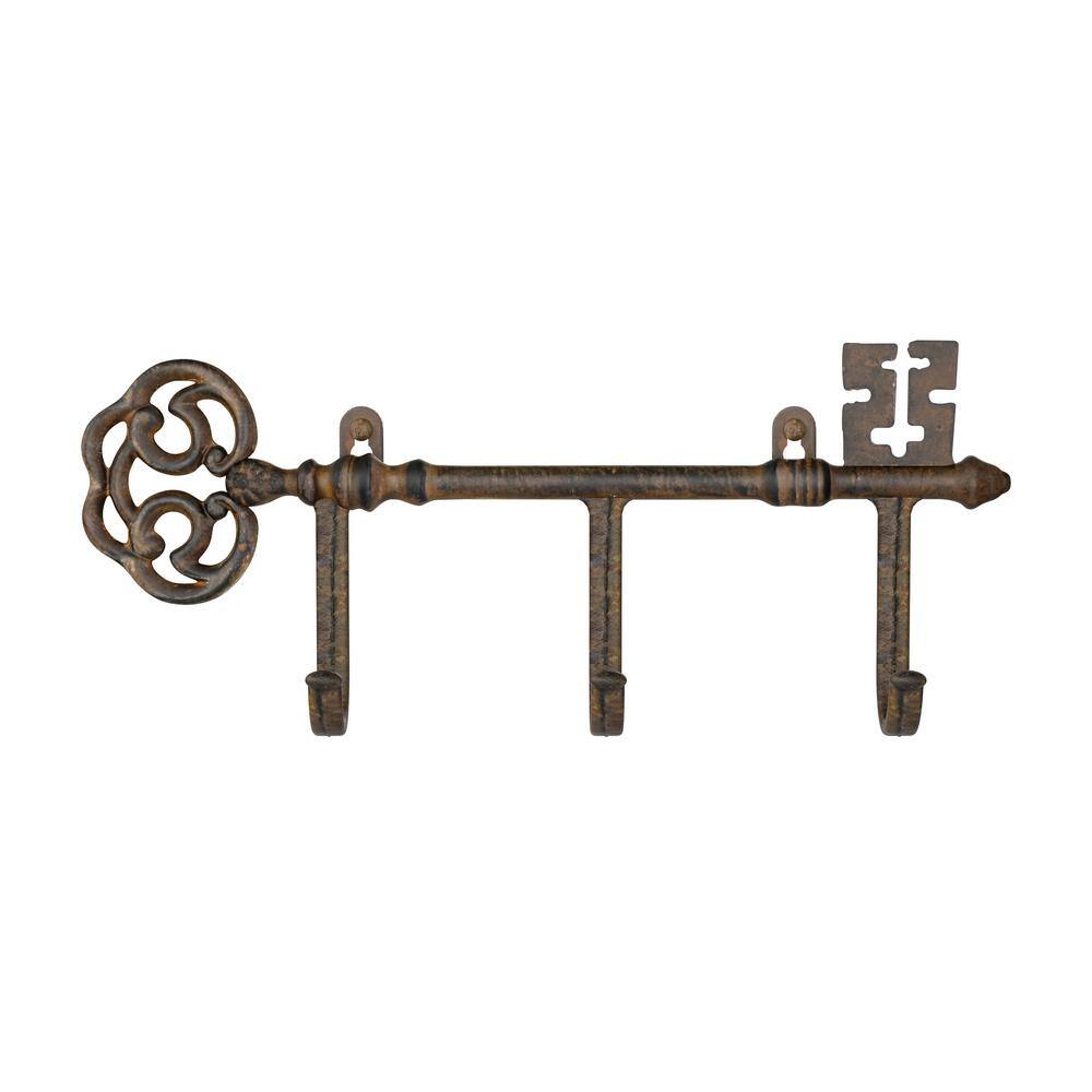 Lavish Home 3-Pronged Cast Iron Rustic Decorative Skeleton Key Wall ...