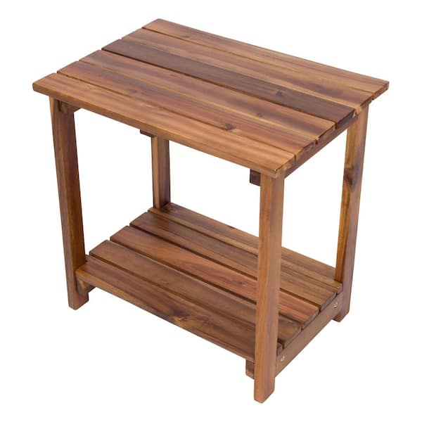 Shine Company 19.5in. Oak Outdoor 2 Tier Acacia Wood Side Table 4104OA-AC - The Home Depot