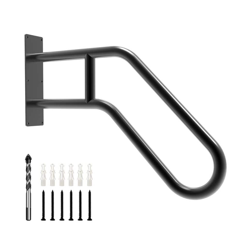 KIWDZFU 26 in. Matte Black Metal Handrail, U-Shaped Wall-Mounted Stair ...
