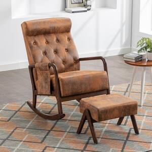 Mid-Century Brown Faux Leather Upholstered Rocking Chair Nursery With ...