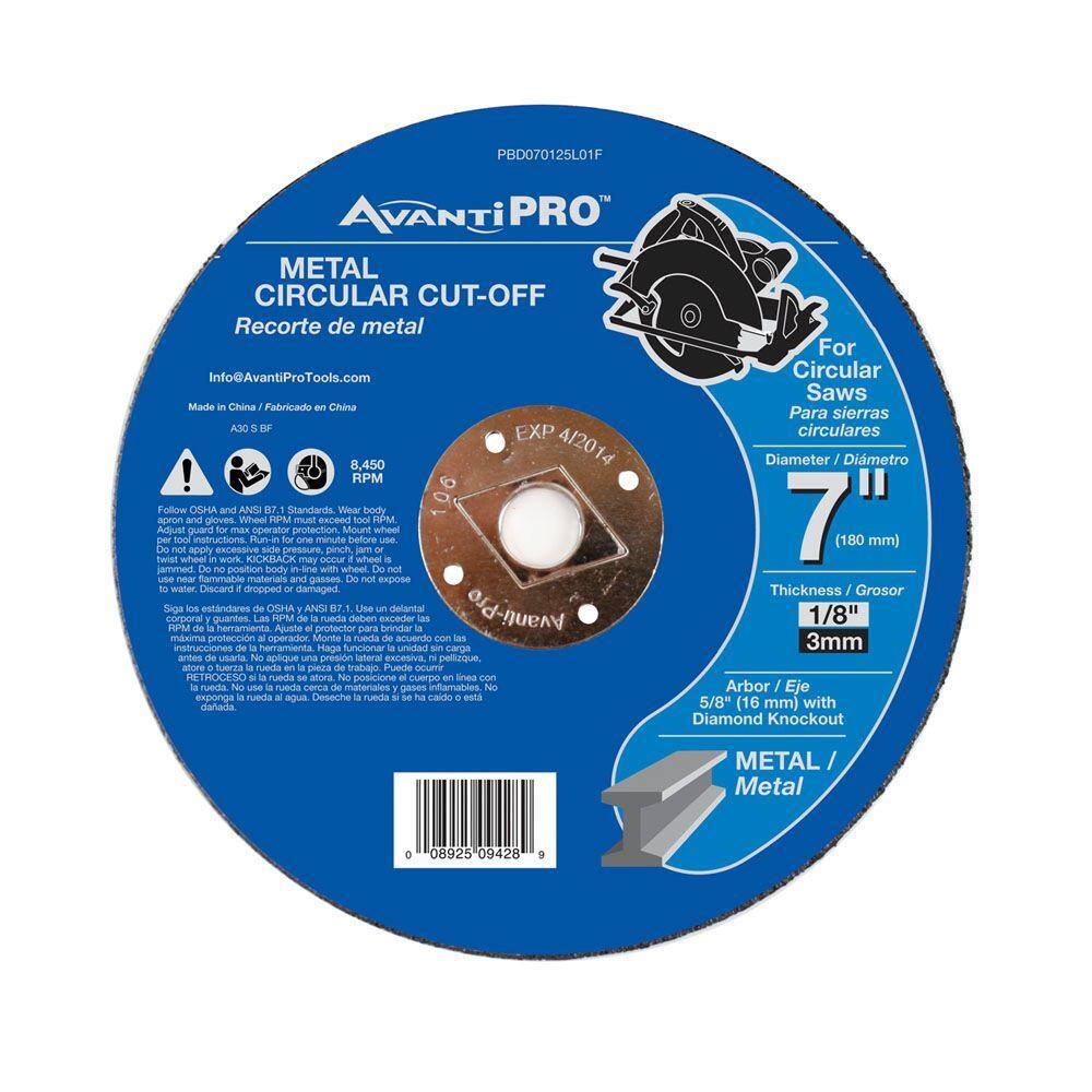 Avanti Pro 7 in. x 1/8 in. x 5/8 in. Metal Cut-Off Disc PBD070125L01F ...