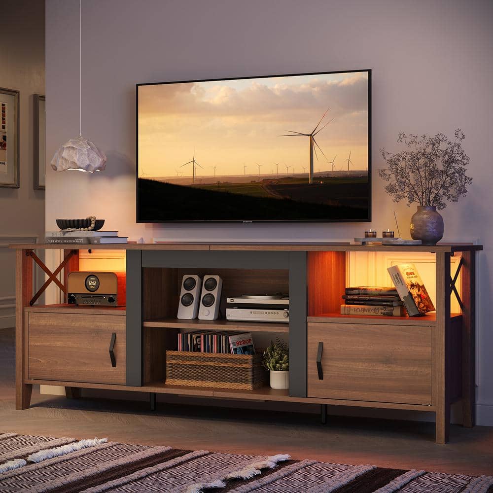 Bestier 63 in. Walnut TV Stand FIts TV's Up to 70 in. LED Entertainment ...