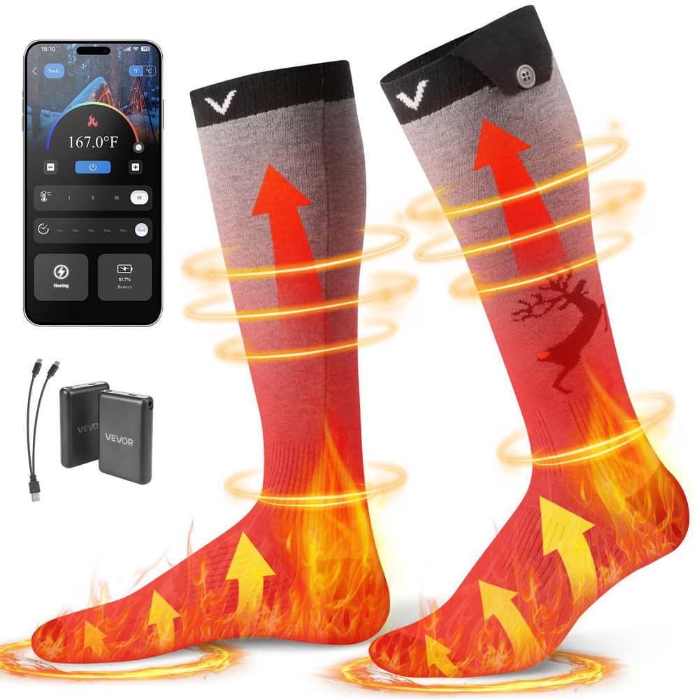 VEVOR Heated Socks, 6000mAh Battery Powered, Rechargeable Socks with 4 ...