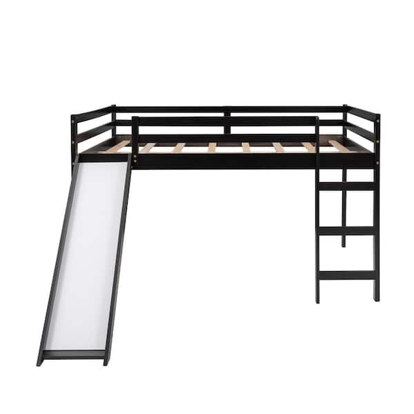 Utopia 4niture Deven Brown Full Size Loft Bed with Slide HAWF281157AAP ...