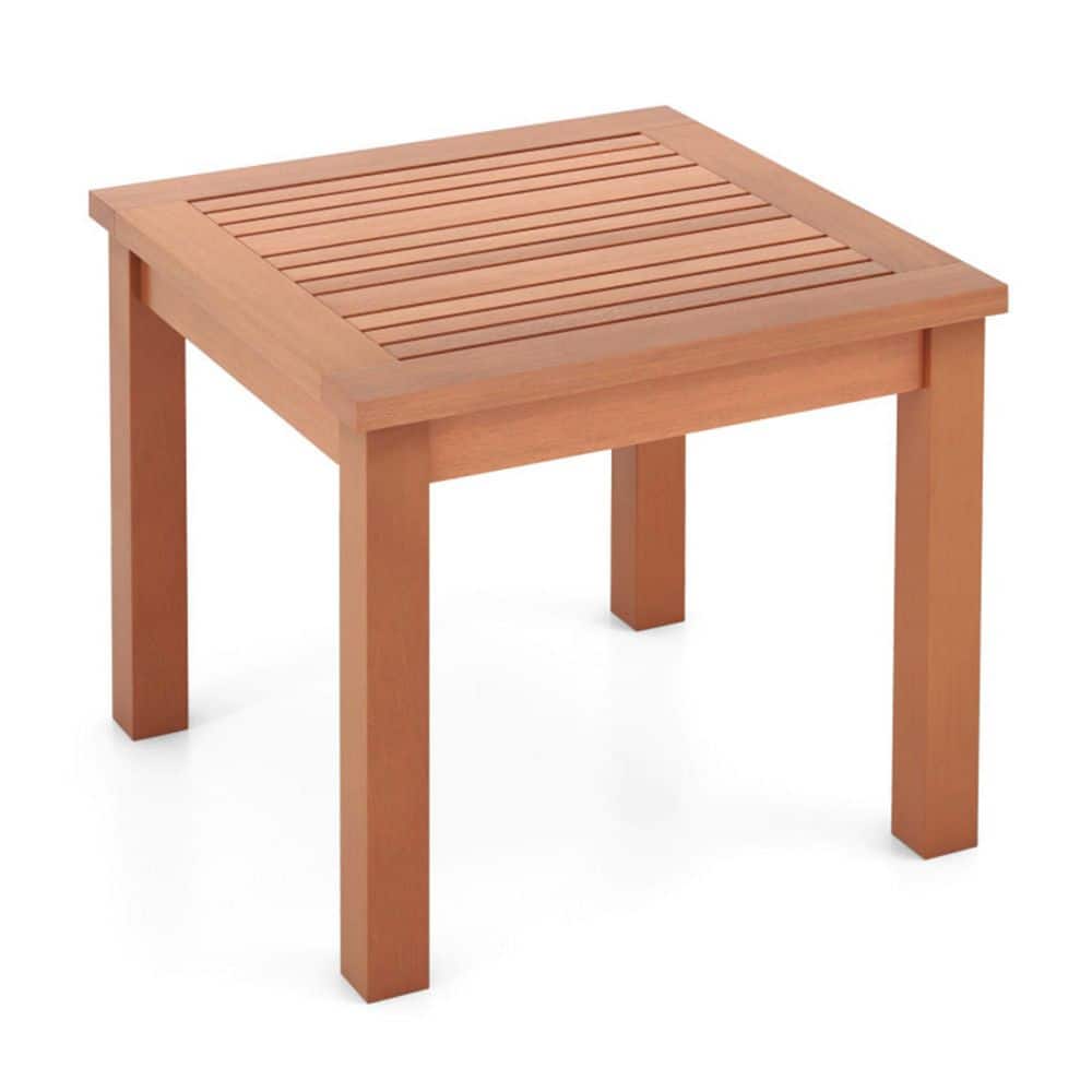 Kadehome 18 Inch Square Wood Outdoor Side Table with Slatted Tabletop ...