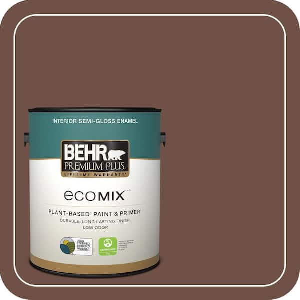 BEHR PREMIUM PLUS 1 gal. #PMD-108 Double Chocolate Semi-Gloss Enamel ...