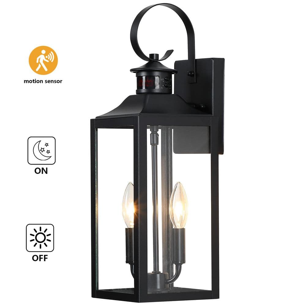 pasentel 2-Light Black Motion Sensing Dusk to Dawn Outdoor Hardwired ...