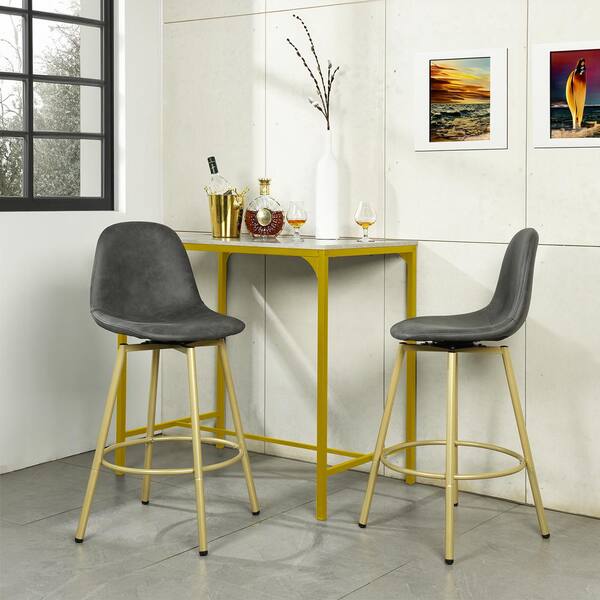 StyleWell Adenmore Swivel Counter Stool with Charcoal Gray Faux Leather ...